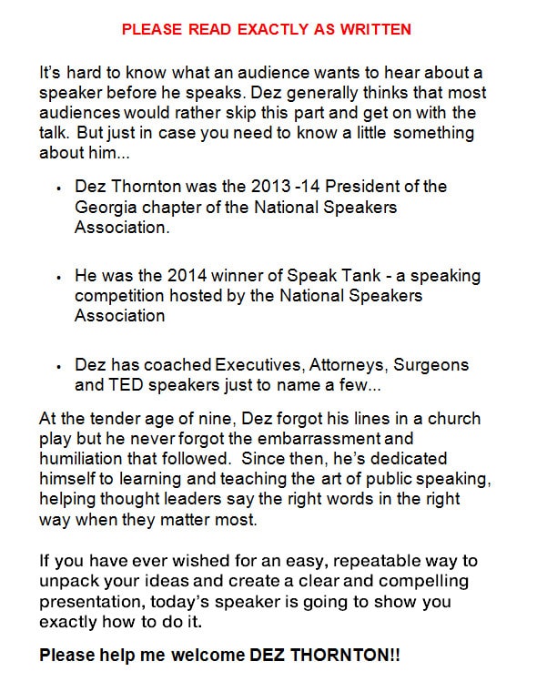 Examples Of Great Speaker Introductions Dez Thornton